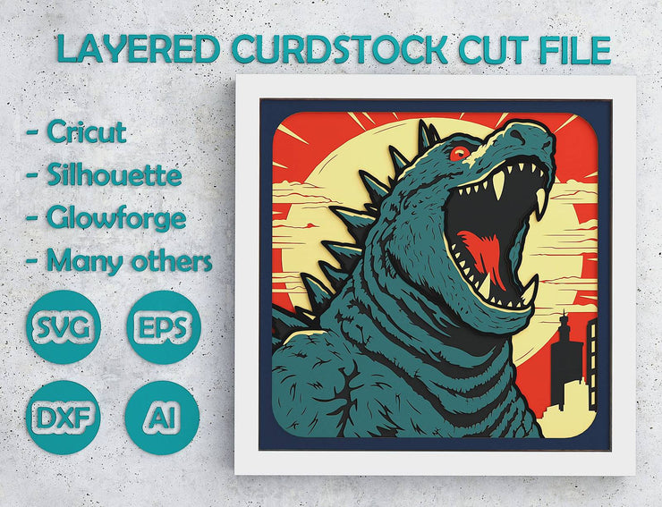 Godzilla Shadow Box. File for cutting - LaserCraftum
