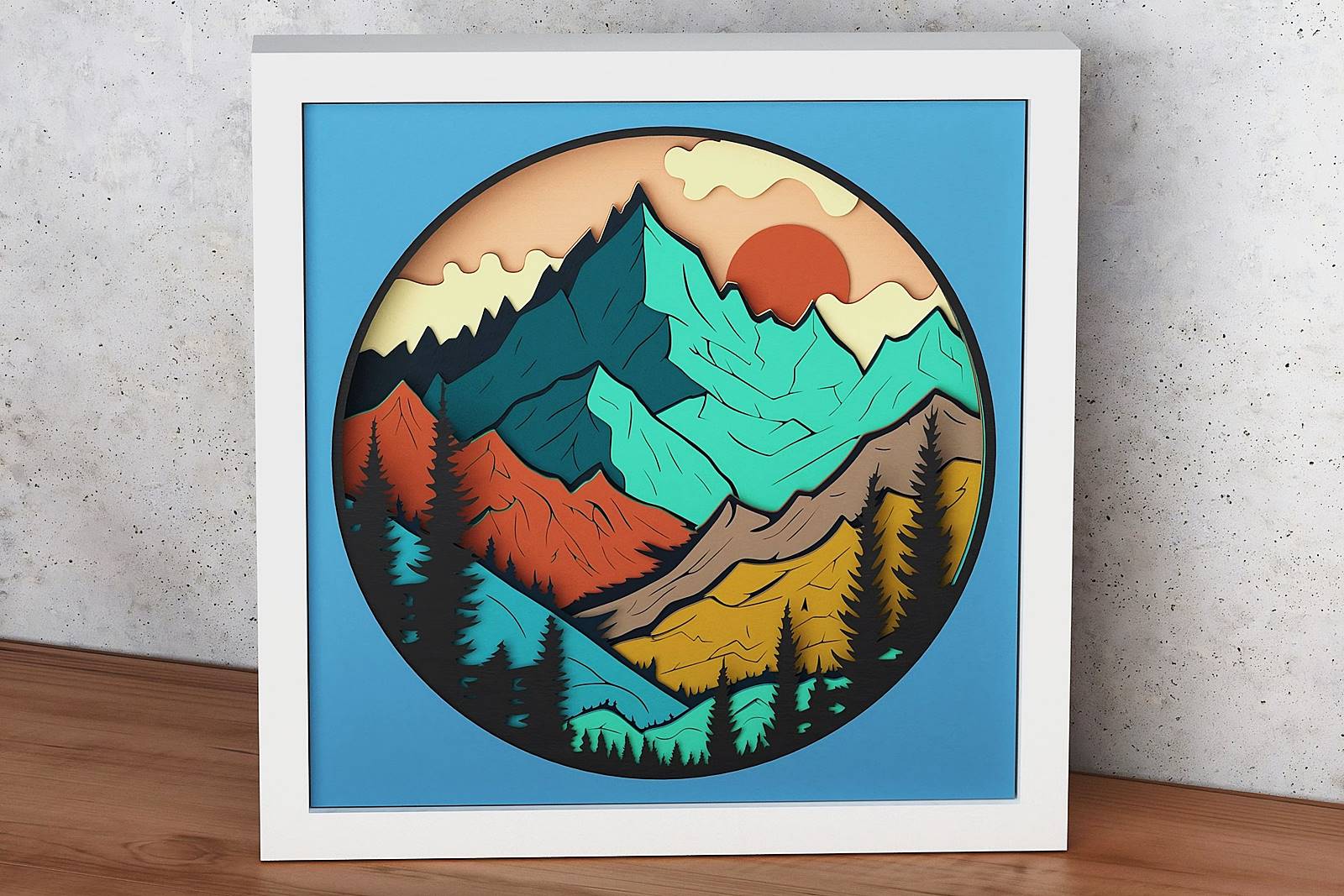 Mountains v2 Shadow Box. File for cutting - LaserCraftum