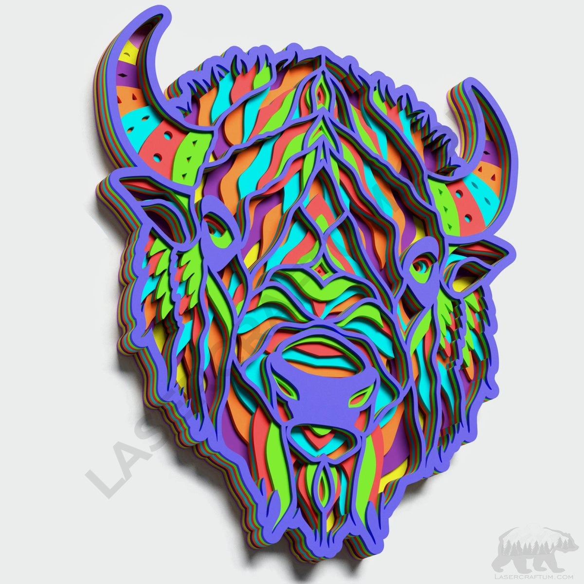 Bison Head Layered Design for cutting - LaserCraftum