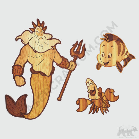 Little Mermaid Characters Layered Design for cutting - LaserCraftum