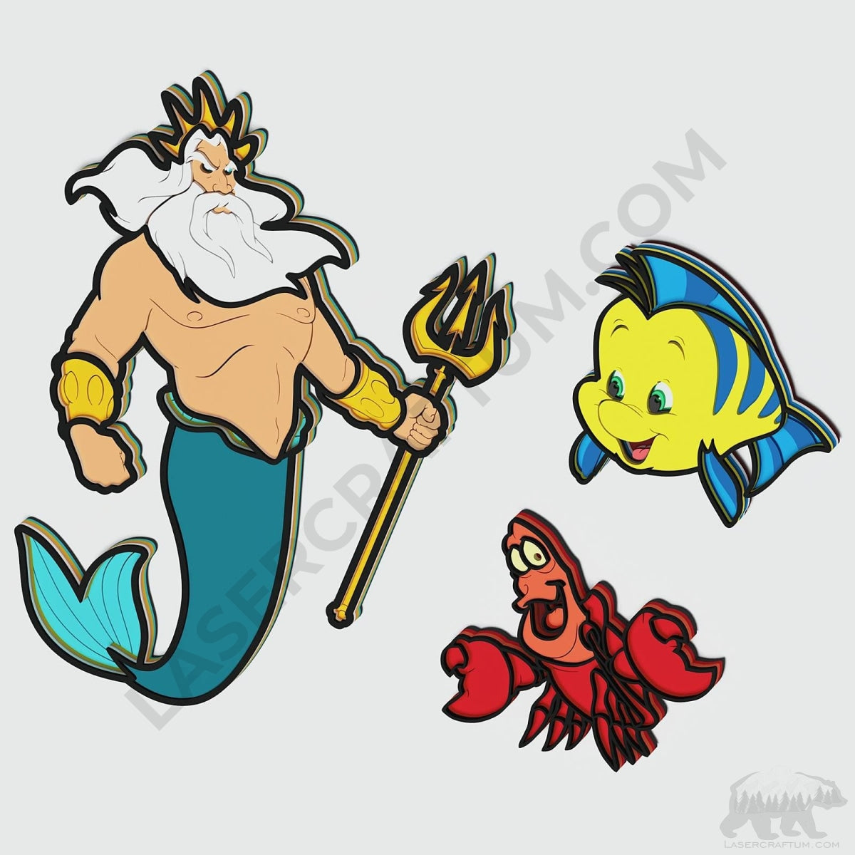 Little Mermaid Characters Layered Design for cutting - LaserCraftum