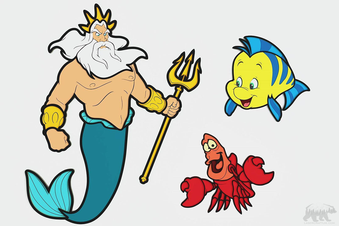 Little Mermaid Characters Layered Design for cutting - LaserCraftum