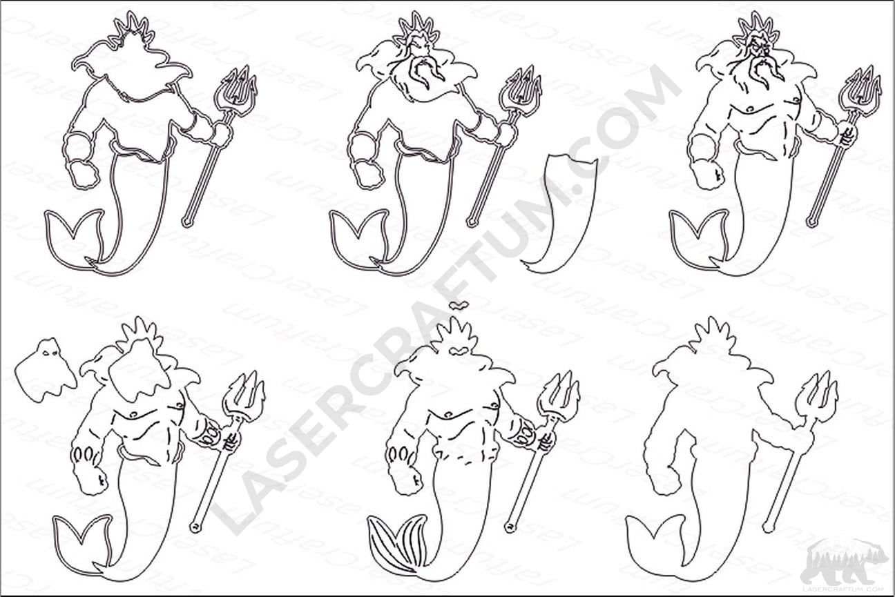 Little Mermaid Characters Layered Design for cutting - LaserCraftum
