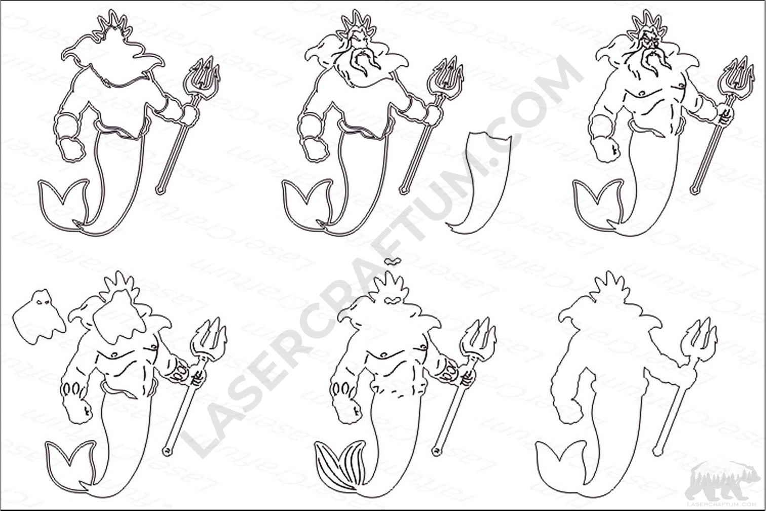 Little Mermaid Characters Layered Design for cutting - LaserCraftum