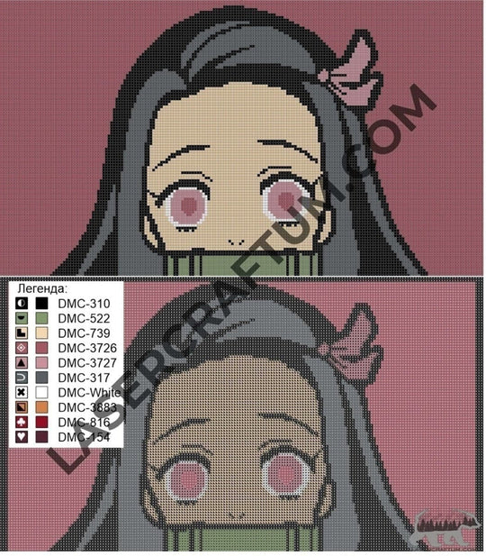 Nezuko Cross Stitch PDF Pattern - LaserCraftum