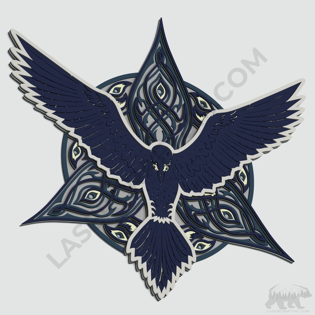 Raven Layered Design for cutting - LaserCraftum