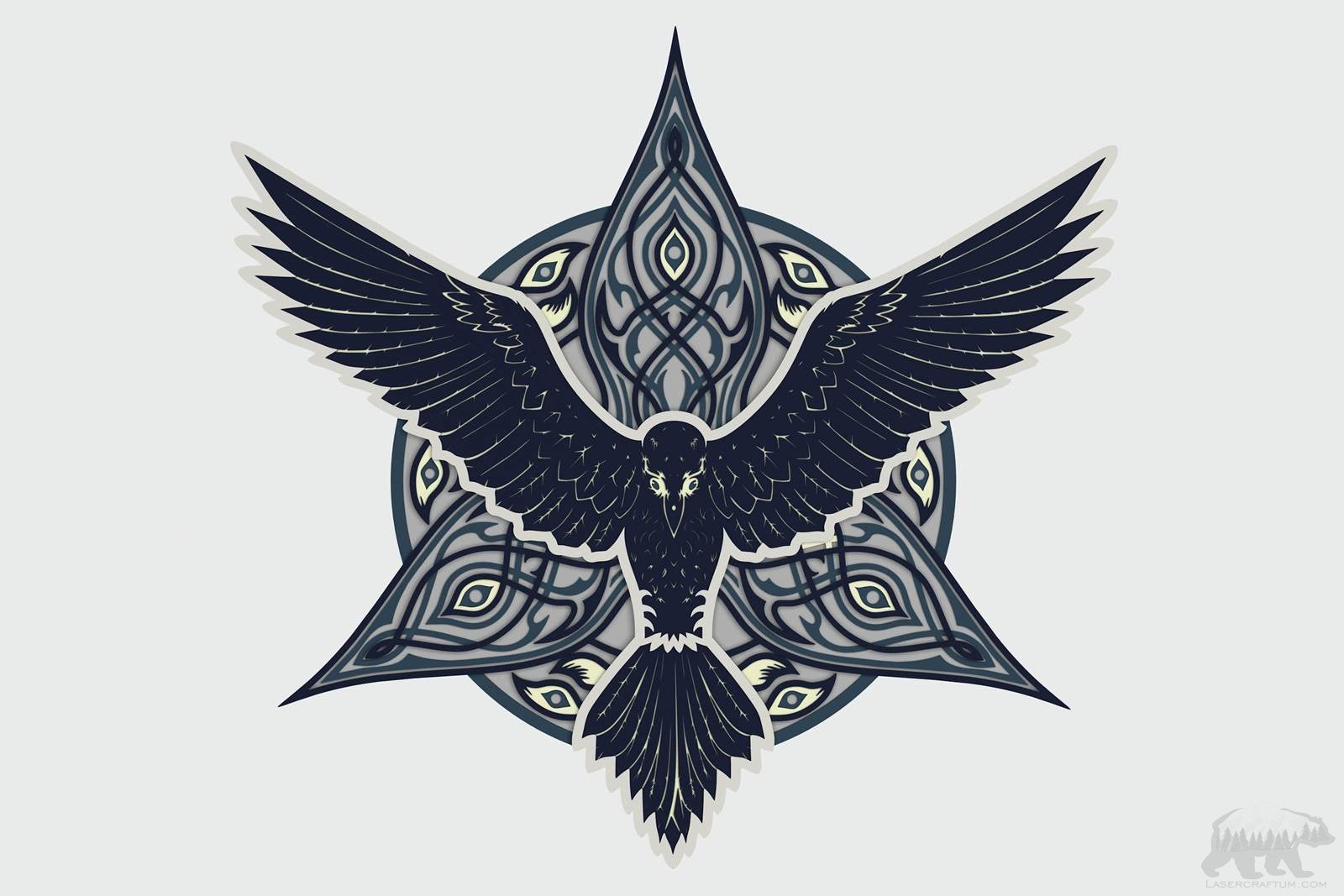 Raven Layered Design for cutting - LaserCraftum