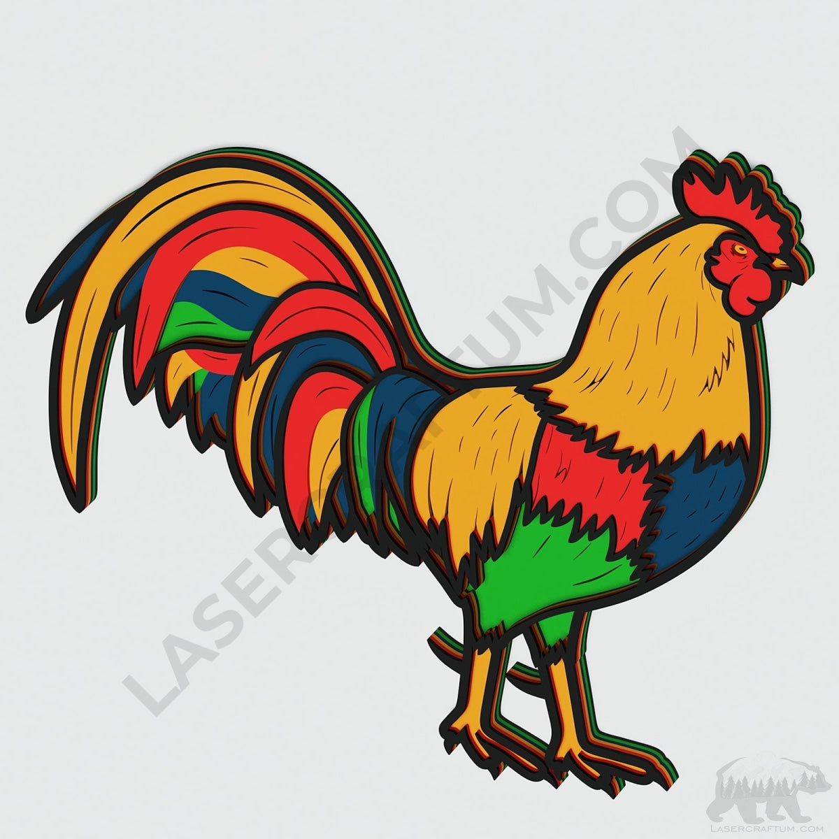 Rooster v2 Layered Design for cutting - LaserCraftum