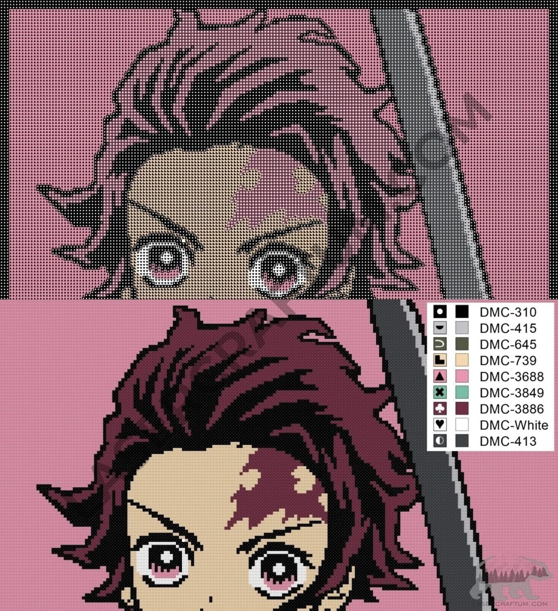 Tanjiro Cross Stitch PDF Pattern - LaserCraftum