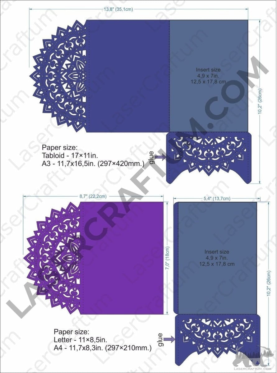Wedding invitation envelope template for cutting - M3 - LaserCraftum